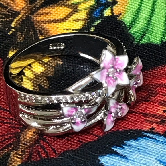 Jewelry | Pink Flower Sterling Overlay Ring | Poshmark